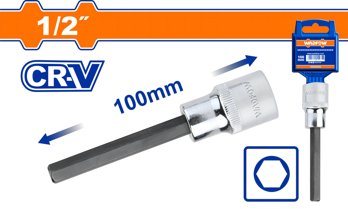 WADFOW 1/2" Long Hex bit socket 7X100mm (WSC5204) - Wadfow